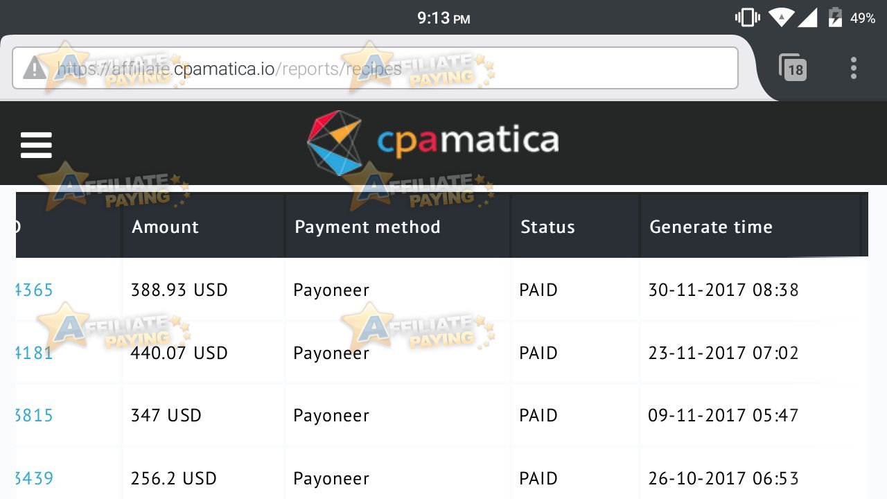 Cpamatica - CPA Network Reviews - Affpaying